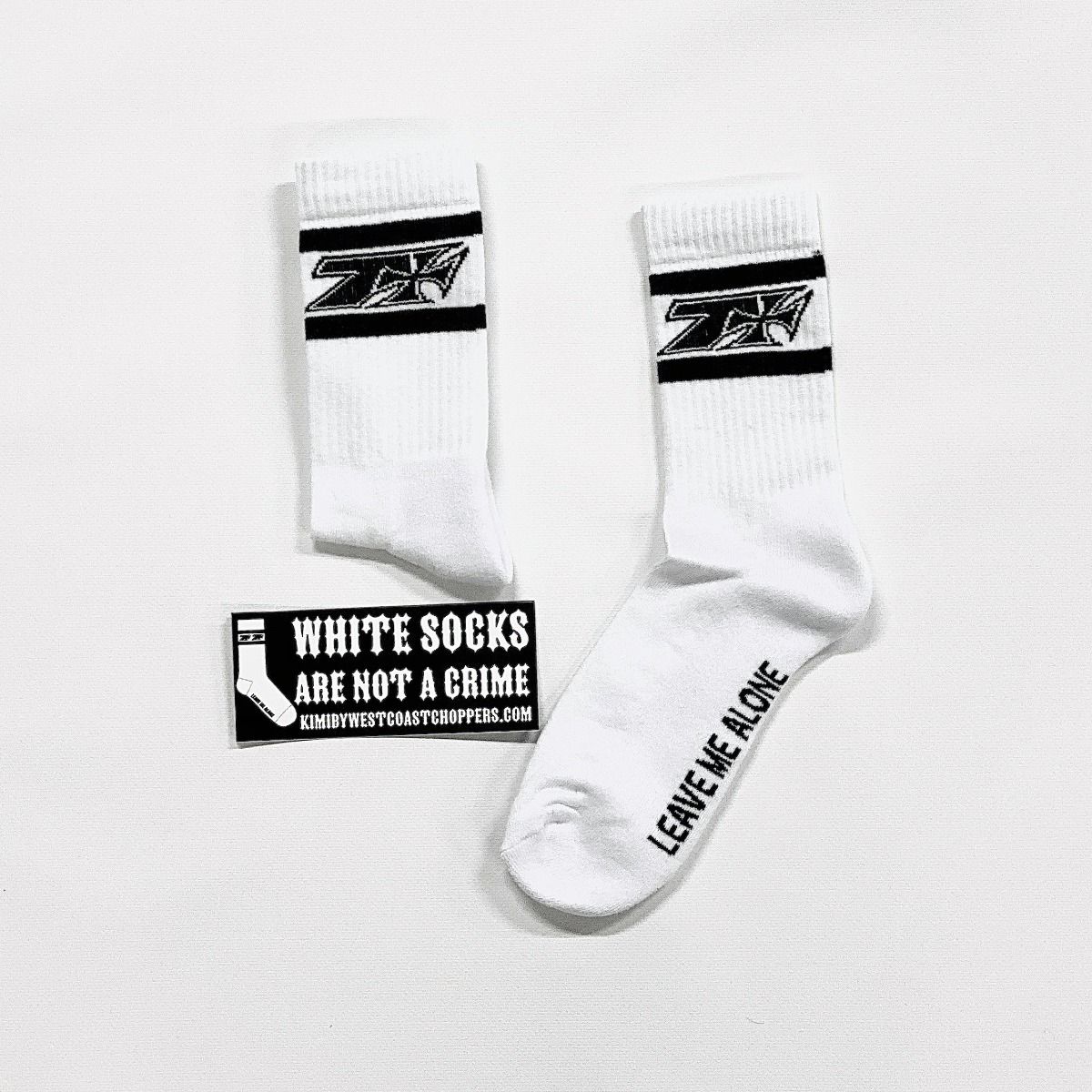 KIMI LEAVE ME ALONE CREW SPORT SOCKS - WHITE – Kimi By West Coast Choppers